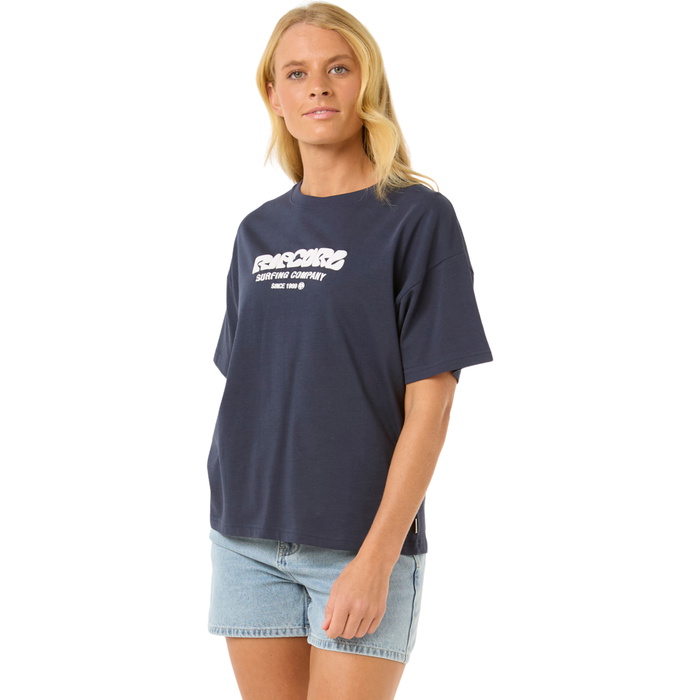 2025 Rip Curl Womens Surf Puff Relaxed Tee 0HXWTE - Navy - Clothing ...