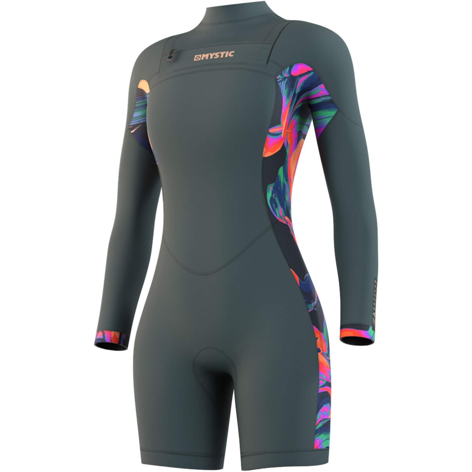 2021 Mystic Womens Dazzled 3/2mm Chest Zip Long Sleeve Shorty Wetsuit ...