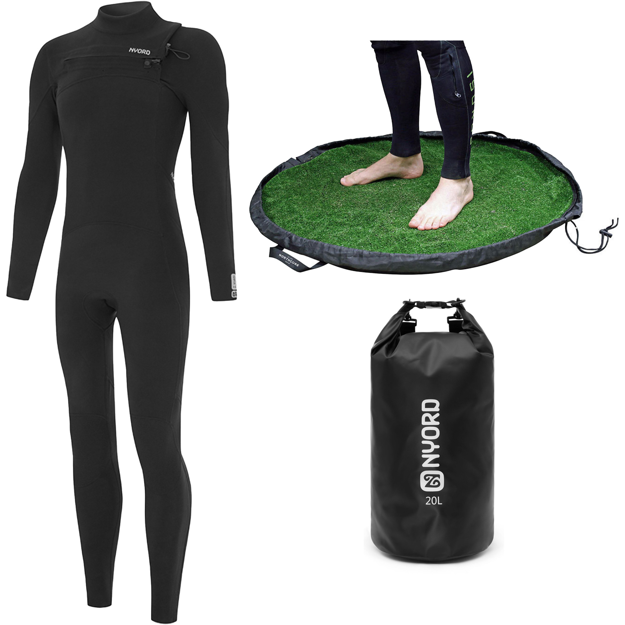 2024 Nyord Mens Tempus 3/2mm Chest Zip Wetsuit & Northcore Grass ...