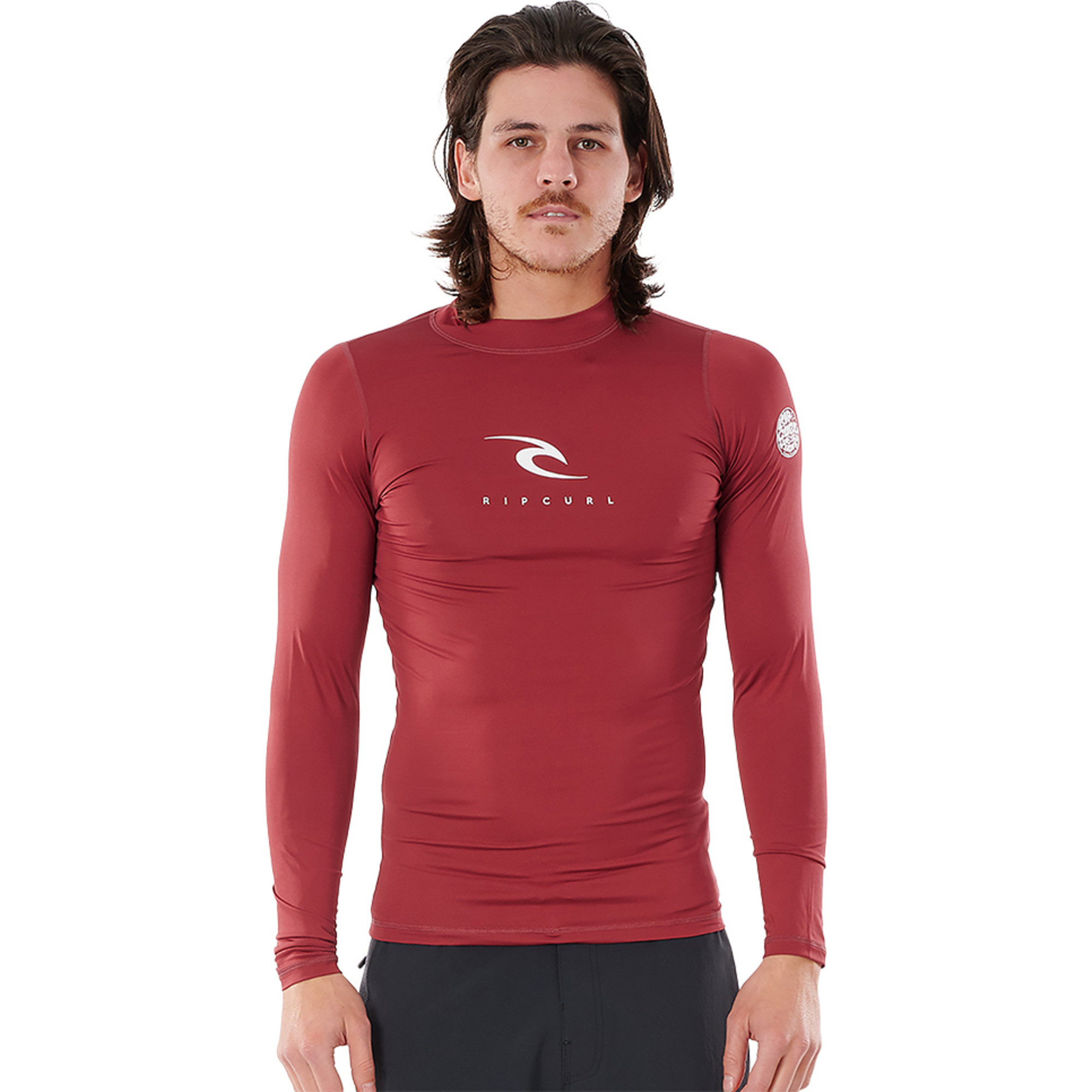 2023 Rip Curl Mens Corps Long Sleeve Rash Vest 12IMRV - Maroon ...