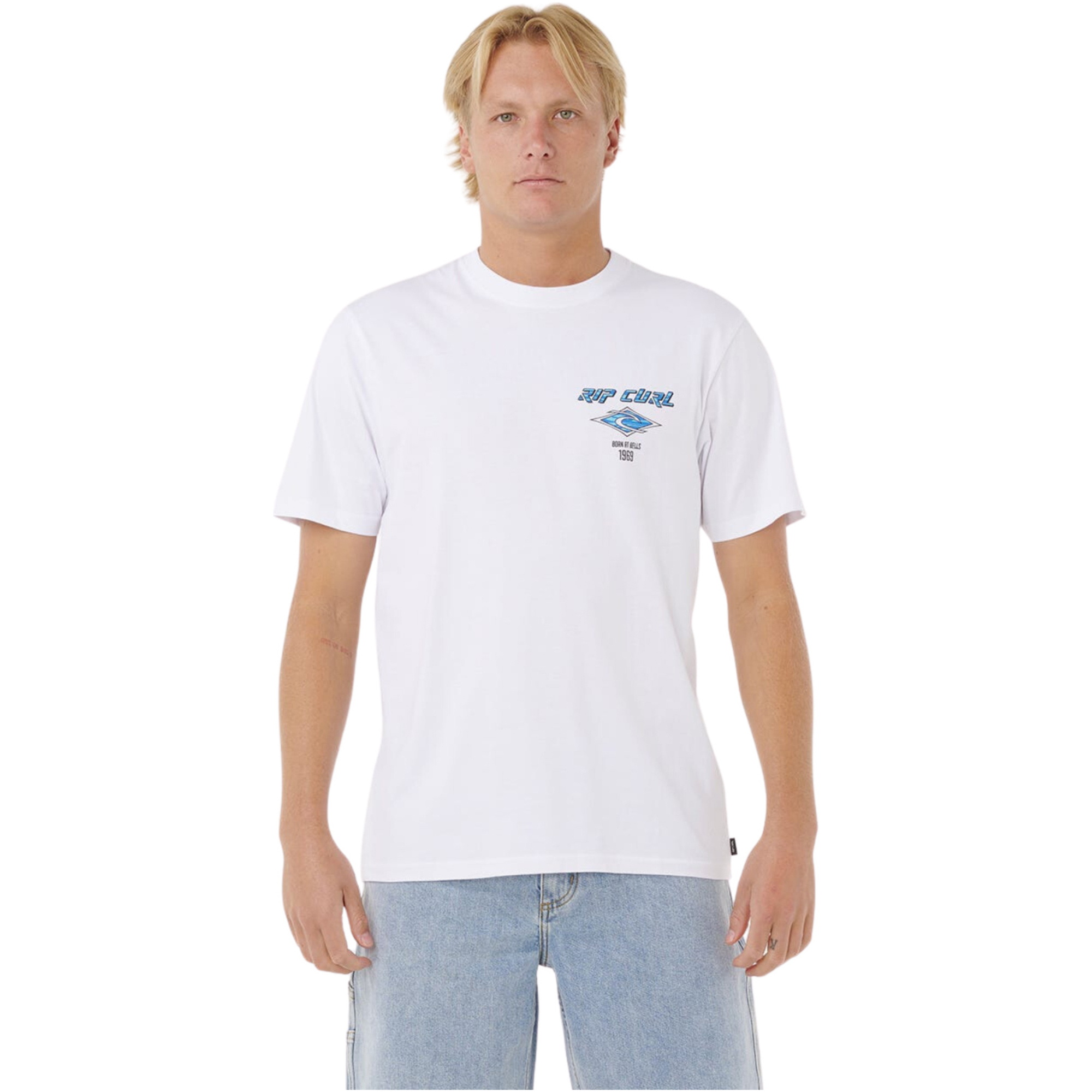 2025 Rip Curl Mens Fade Out Icon Tee 0CAMTE - White - Clothing - Mens ...
