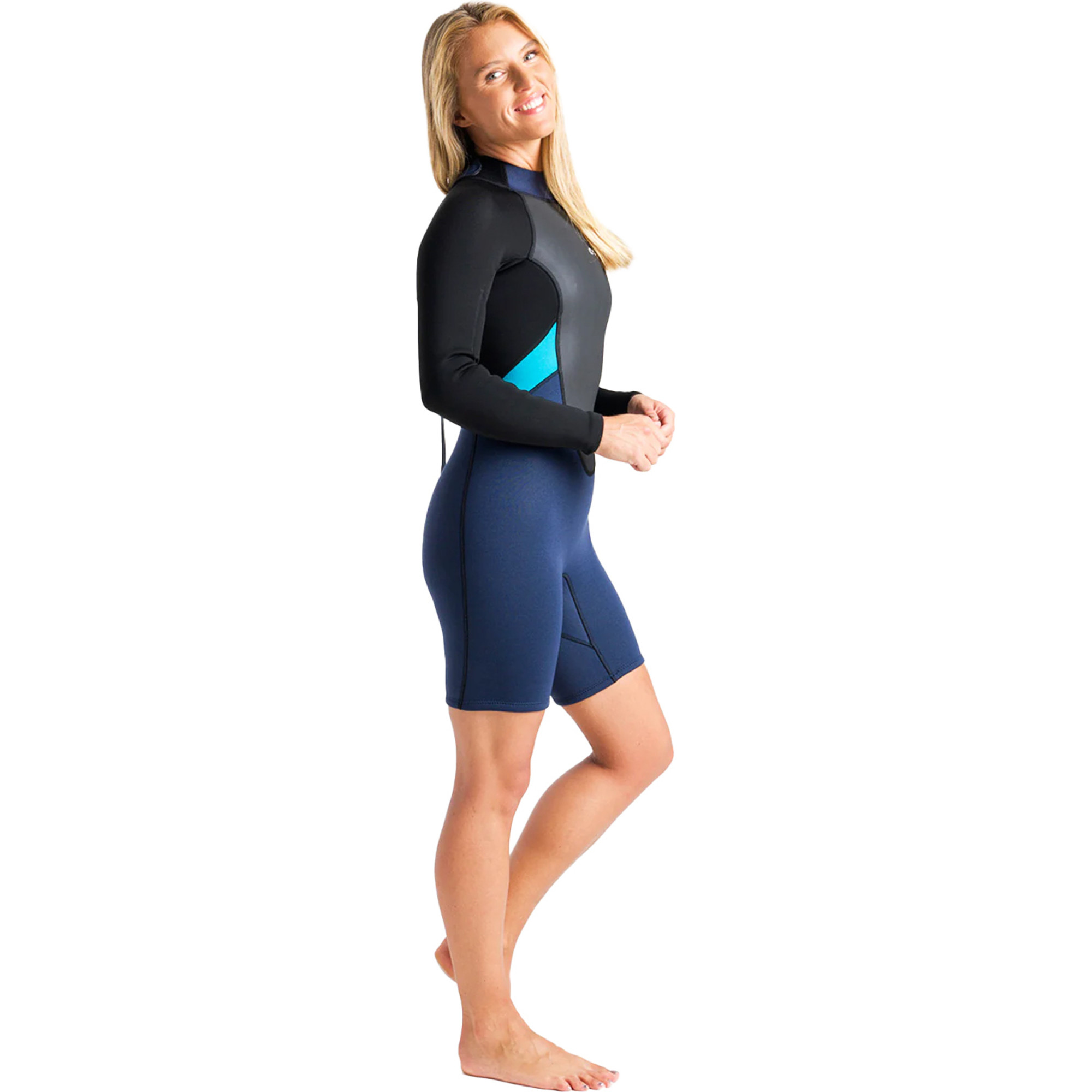 2025 C-Skins Womens Element 3/2mm Long Sleeve Back Zip Shorty Wetsuit C ...