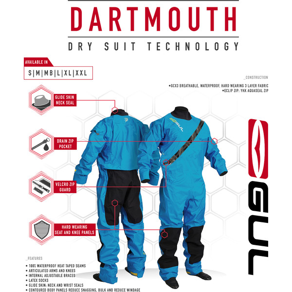 2021 GUL Mens Dartmouth Eclip Zip Drysuit Inc Underfleece Blue GM0378 ...