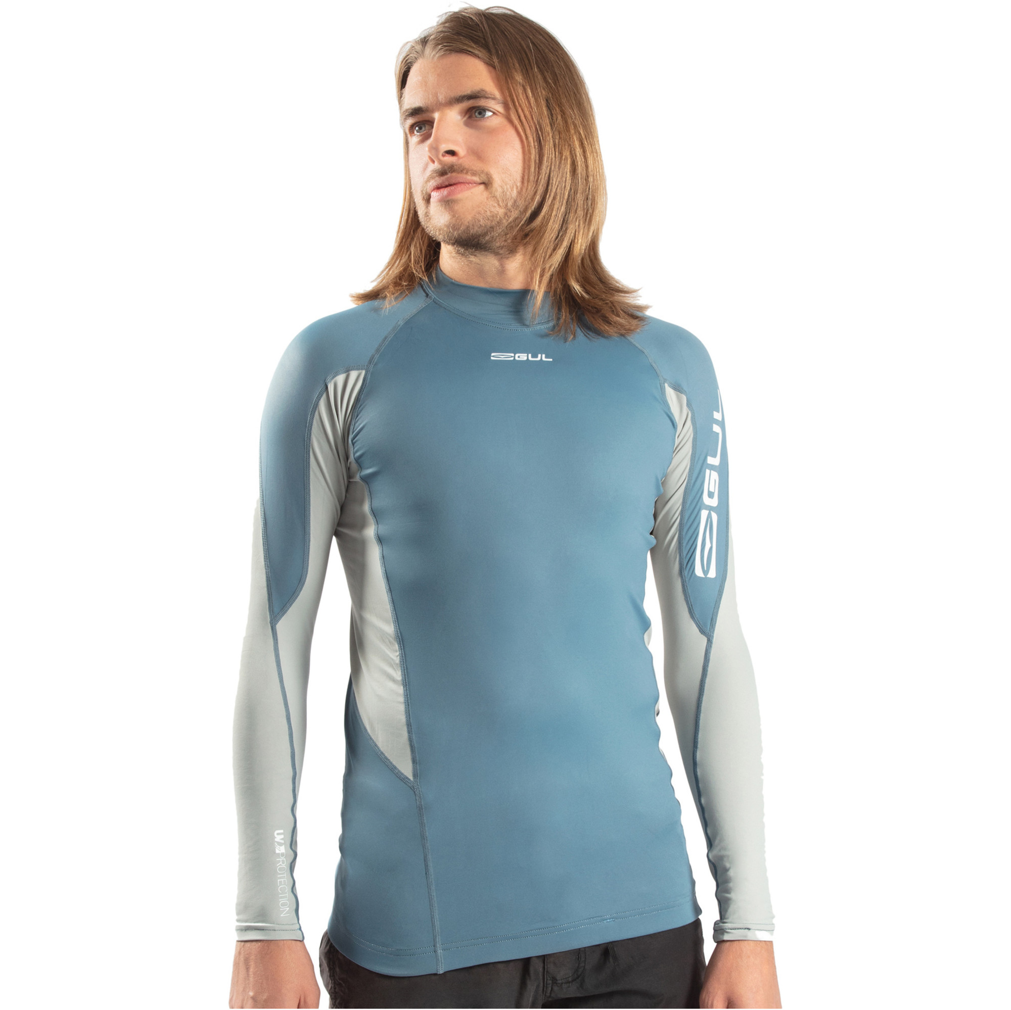 2025 Gul Mens Xola Long Sleeve Rash Vest RG0339-B9 - Blue / Grey ...