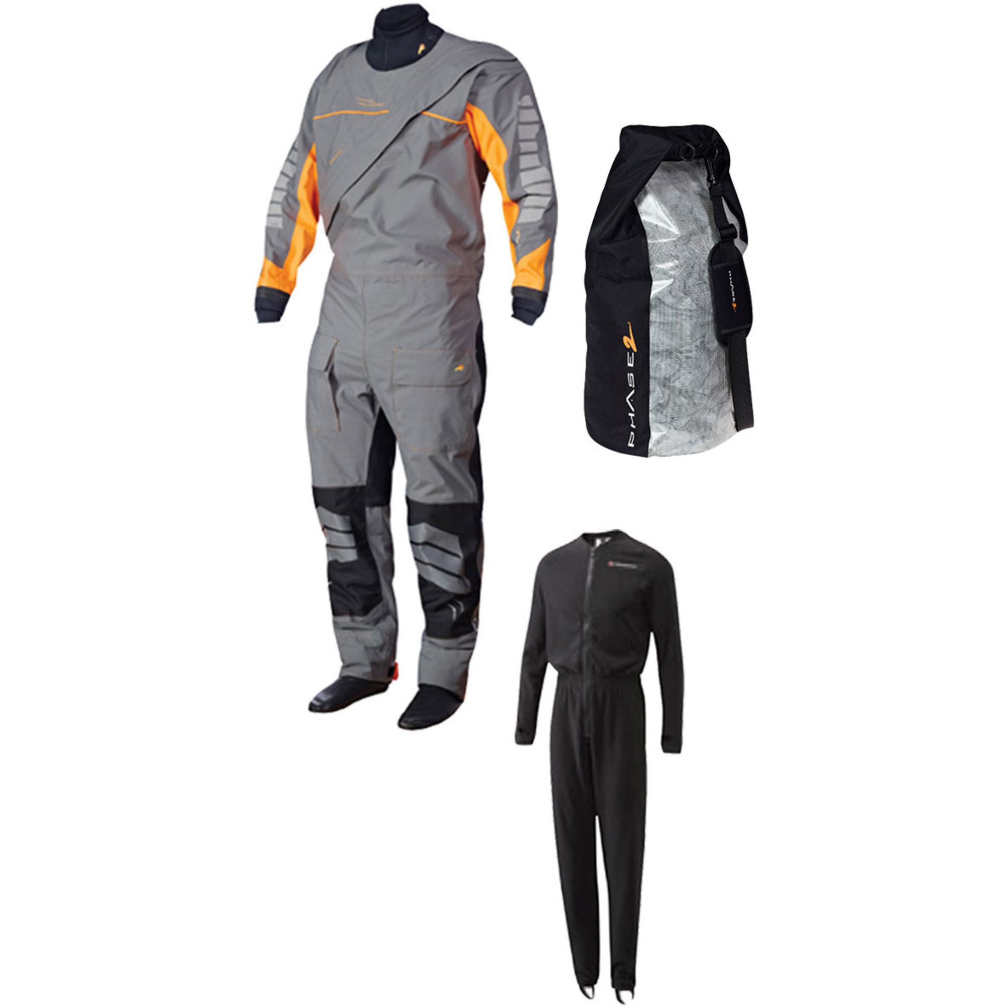 Crewsaver Junior J5 Phase 2 Drysuit Grey / Orange UNDERSUIT & Drybag ...