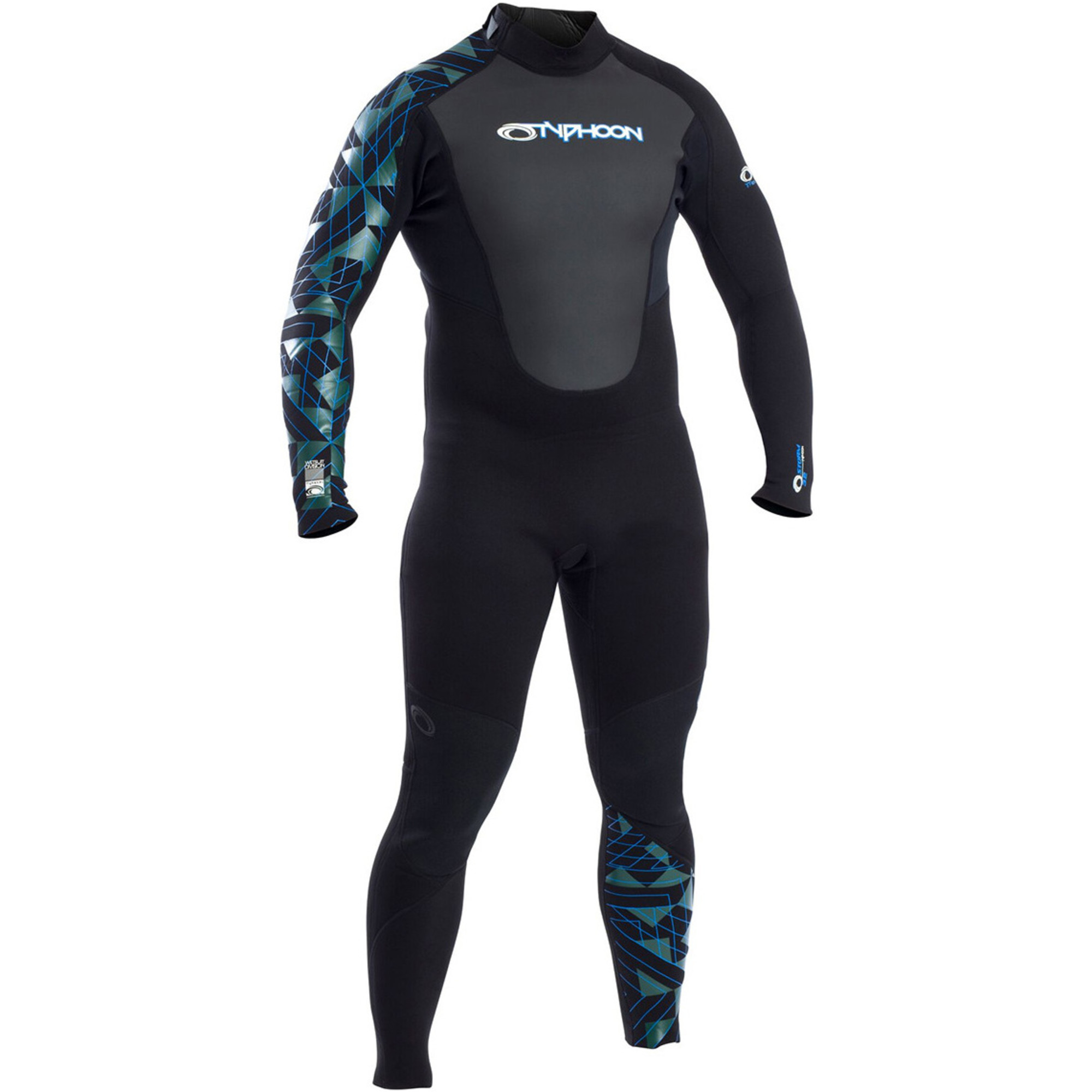 2019 Typhoon Storm 3/2mm Flatlock Back Zip Wetsuit Black / Blue 250784 ...