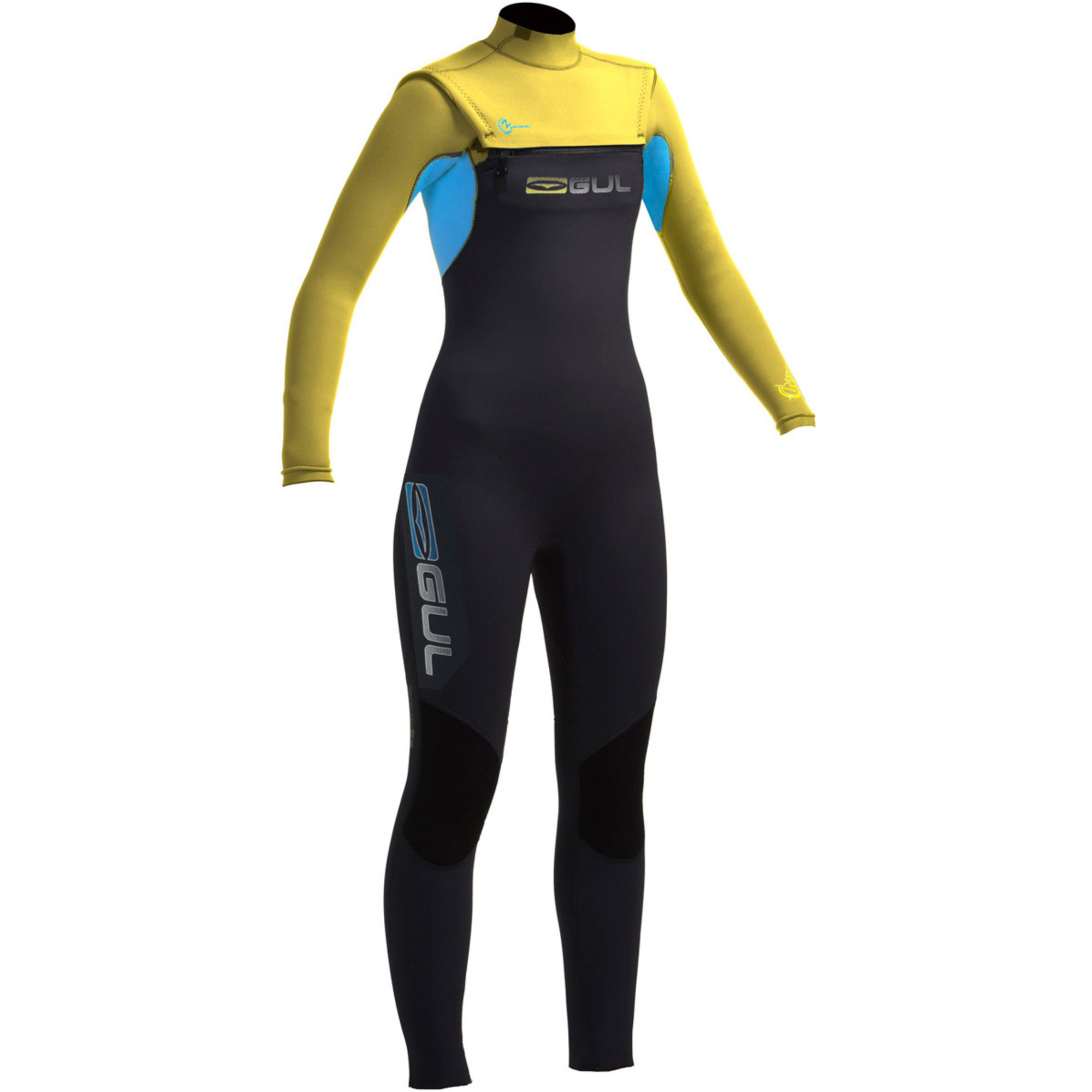 Gul Response 3/2mm Junior Chest Zip Wetsuit in BLACK / YELLOW RE1252 ...