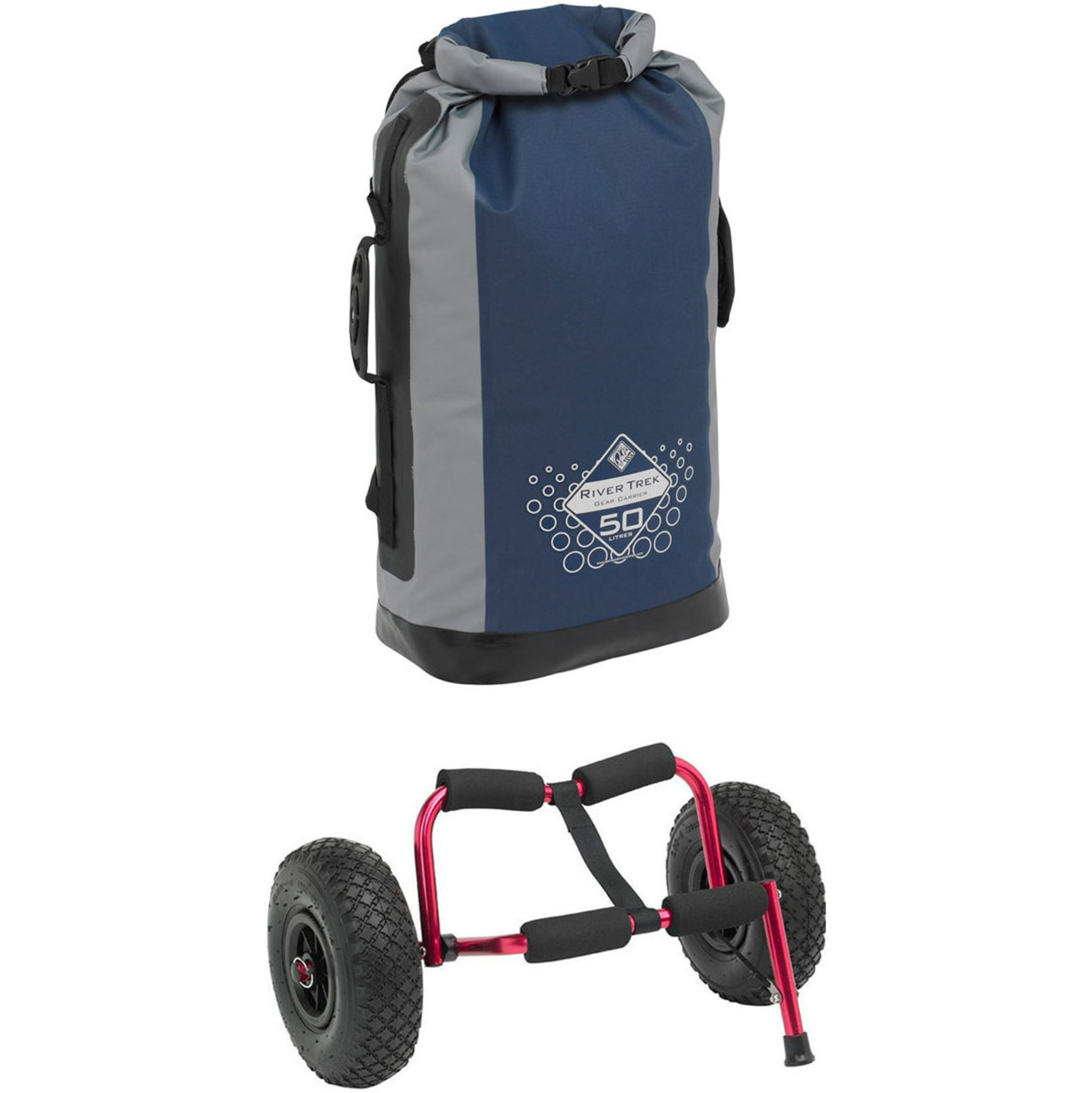 Palm Trek: T100 Caddy Kayak Trolley Red & River Trek 50L Dry Bag Bundle ...