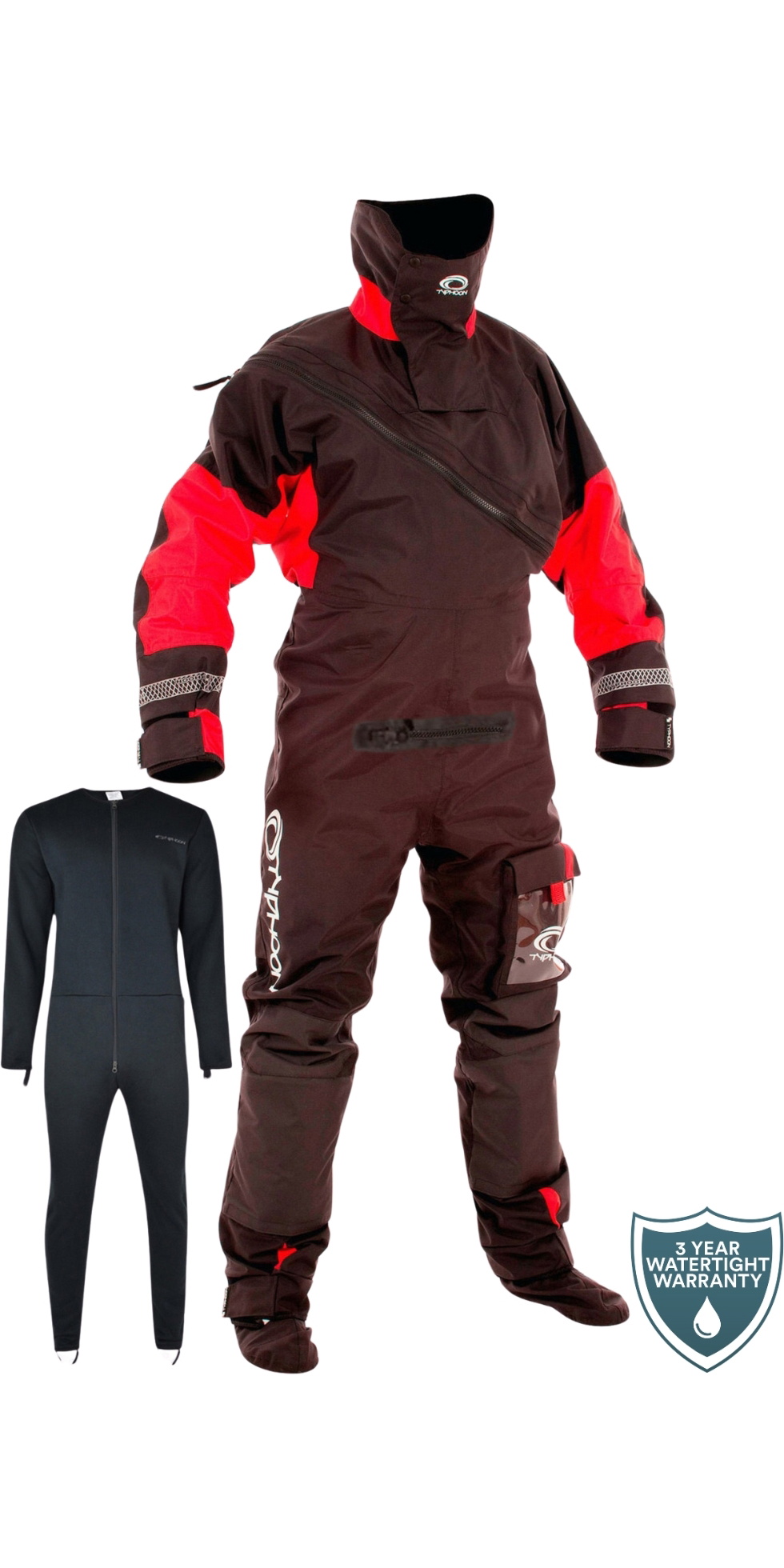 2023 Typhoon Max B Drysuit & Free Underfleece 100168 - Black / Red ...