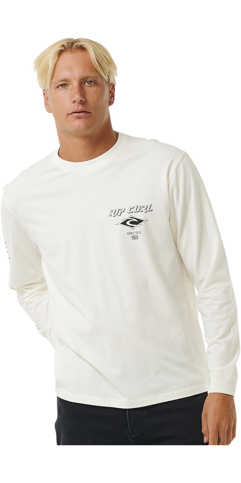 2024 Rip Curl Fade Out Icon Long Sleeve Tee 0BQMTE - Bone - Clothing ...