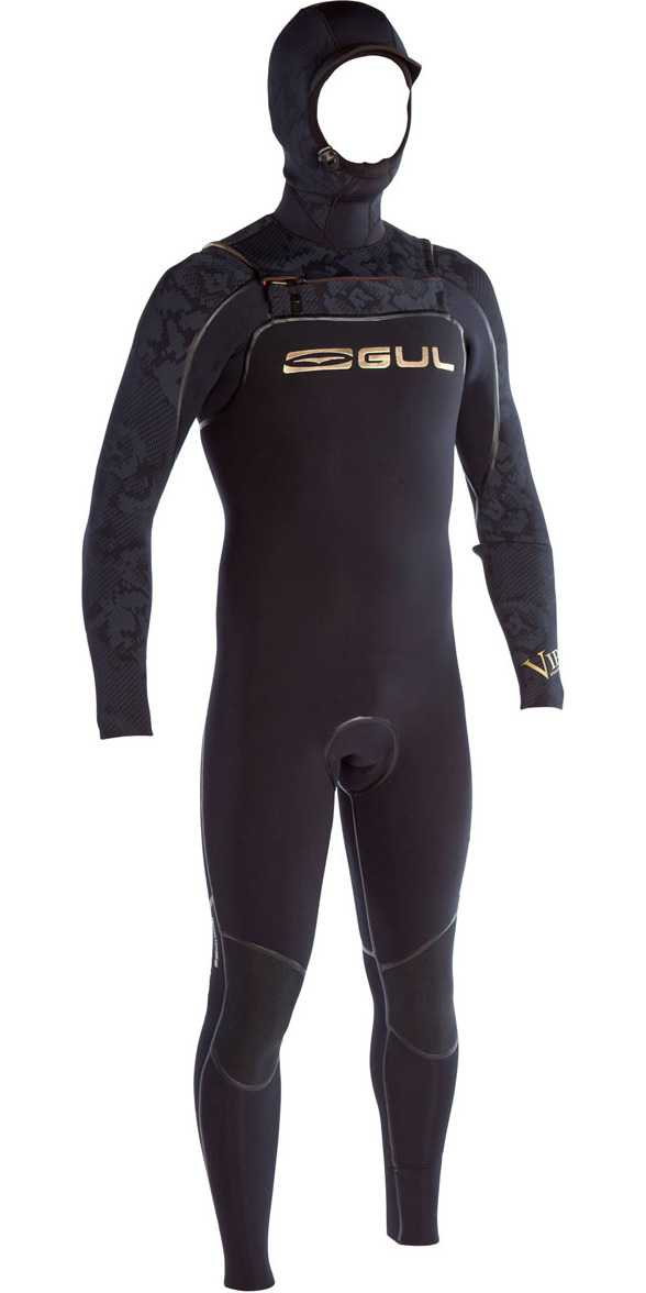 Gul Viper 6/5/4mm Fixed Hood Chest Zip Wetsuit in Black / Gold VR1225 ...
