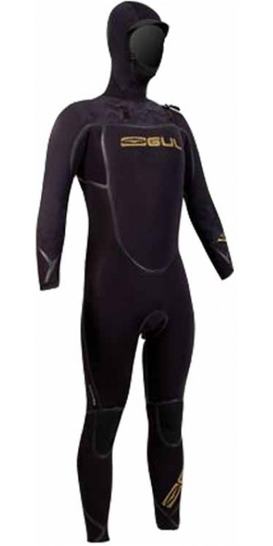 Gul Viper 6/5/4mm FIXED HOOD Wetsuit in Black/Gold VR1207 CHEST ZIP ...