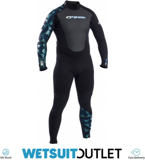 2019 Typhoon Storm 3/2mm Flatlock Back Zip Wetsuit Black / Blue 250784 ...