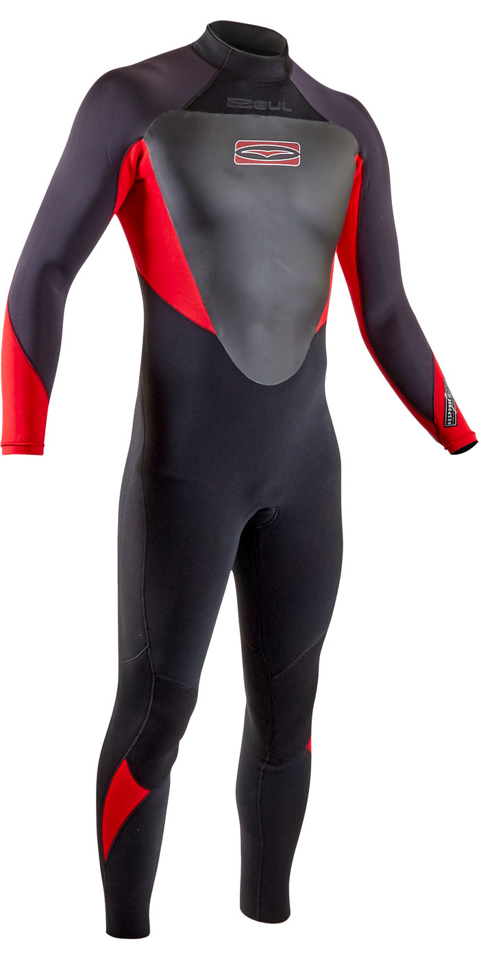 2020 GUL Mens 4/3mm Response Back Zip Wetsuit RE1246-B7 - Black / Red ...